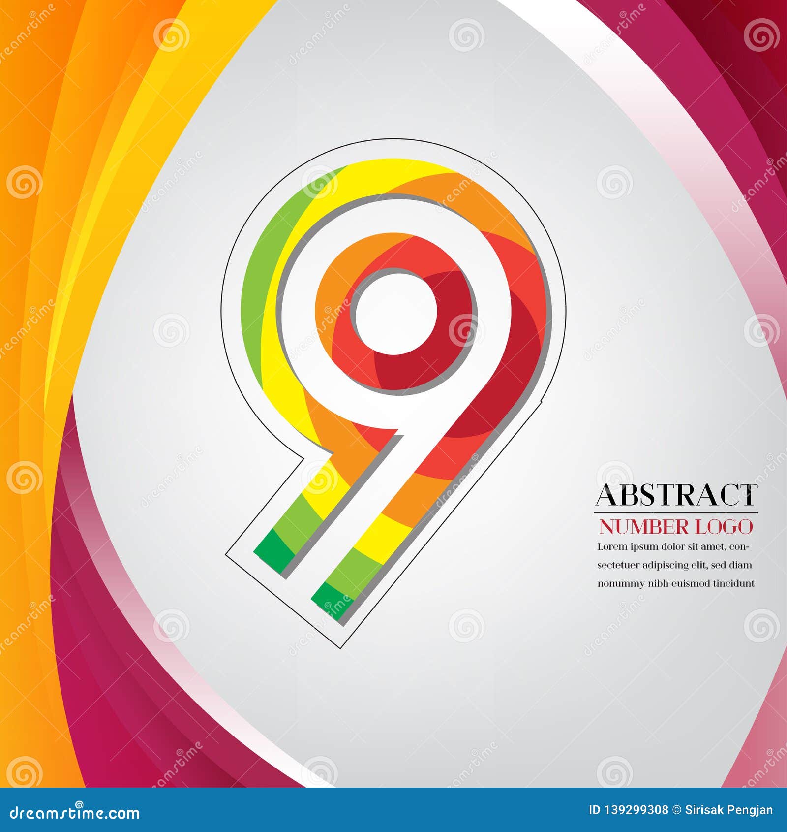 Abstract Number Nine Rainbow Style, Arc Colorful Background Vector ...