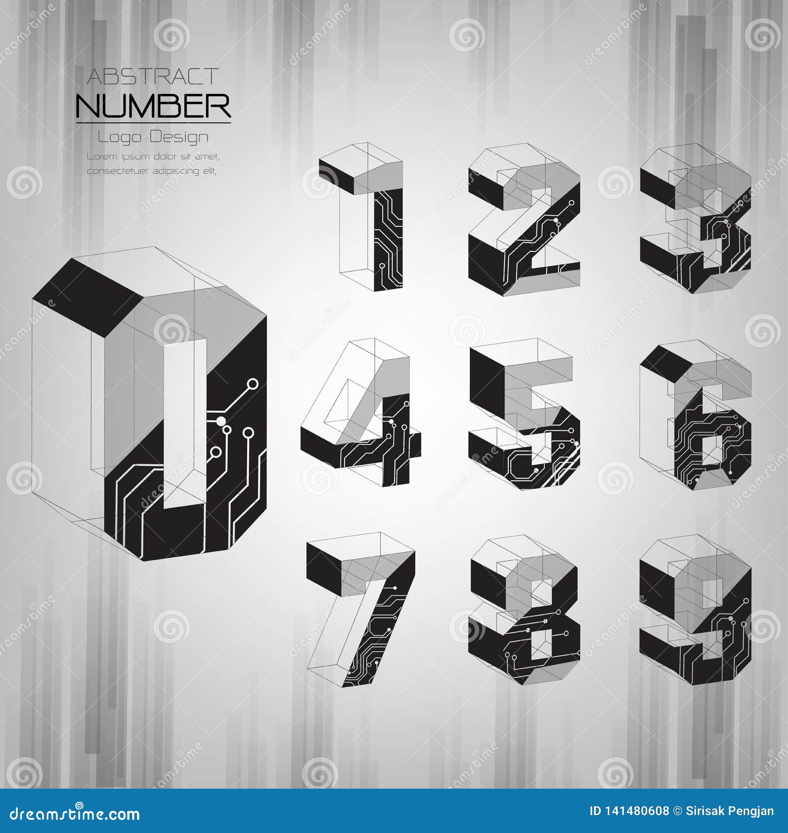 Abstract Number Set Design Three Dimensional Modern Style Vector ...