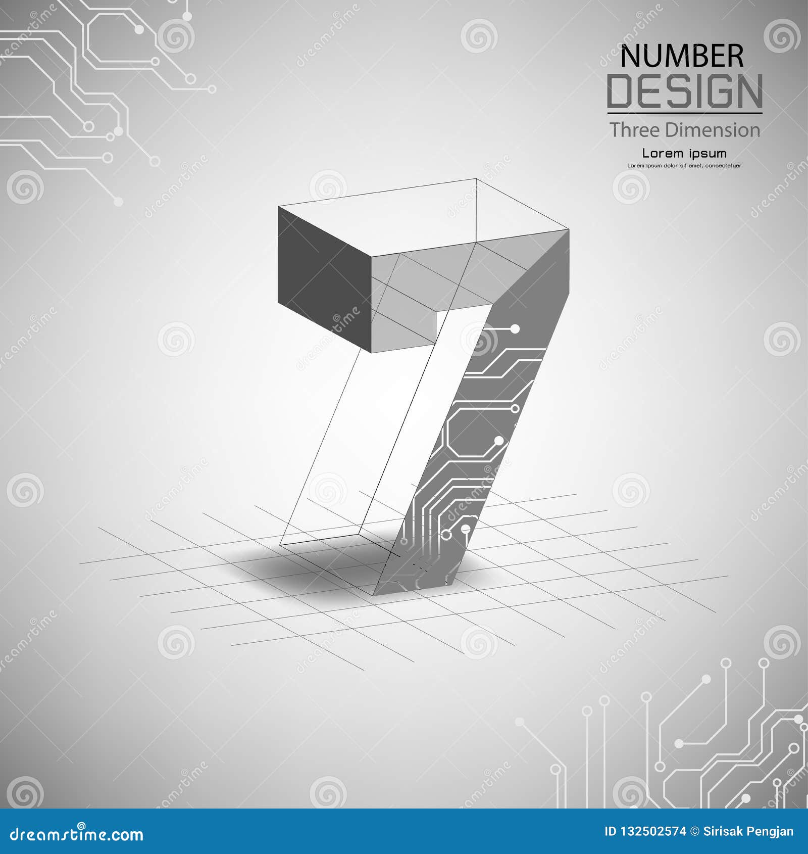 Abstract Number Seven, Three Dimensional Surface, Template Vector Stock ...
