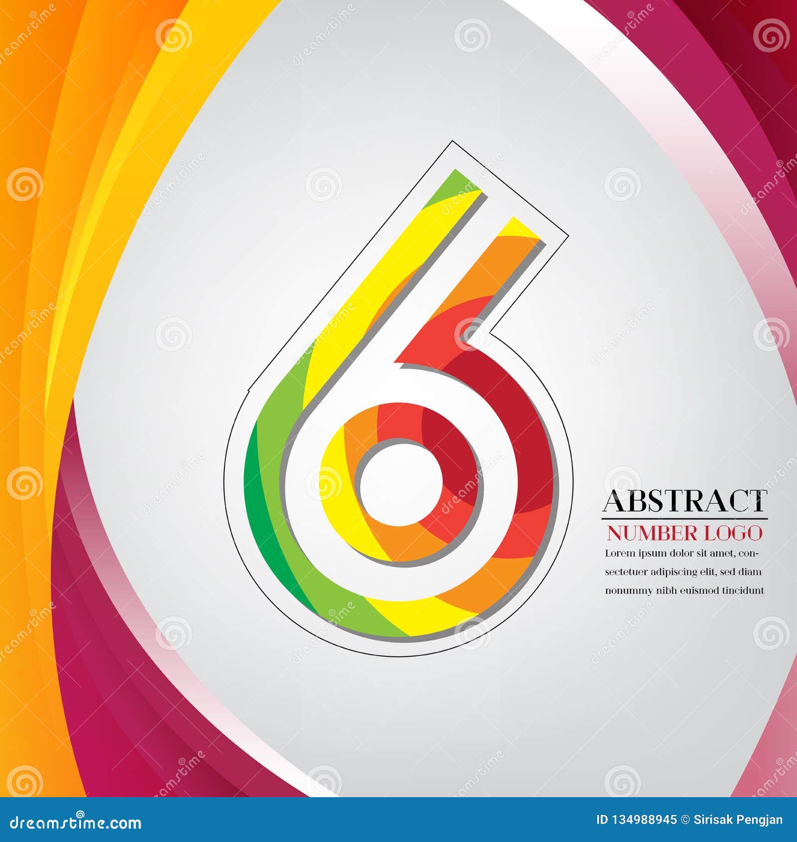 Abstract Number Six Rainbow Style, Arc Colorful Background Vector Stock ...