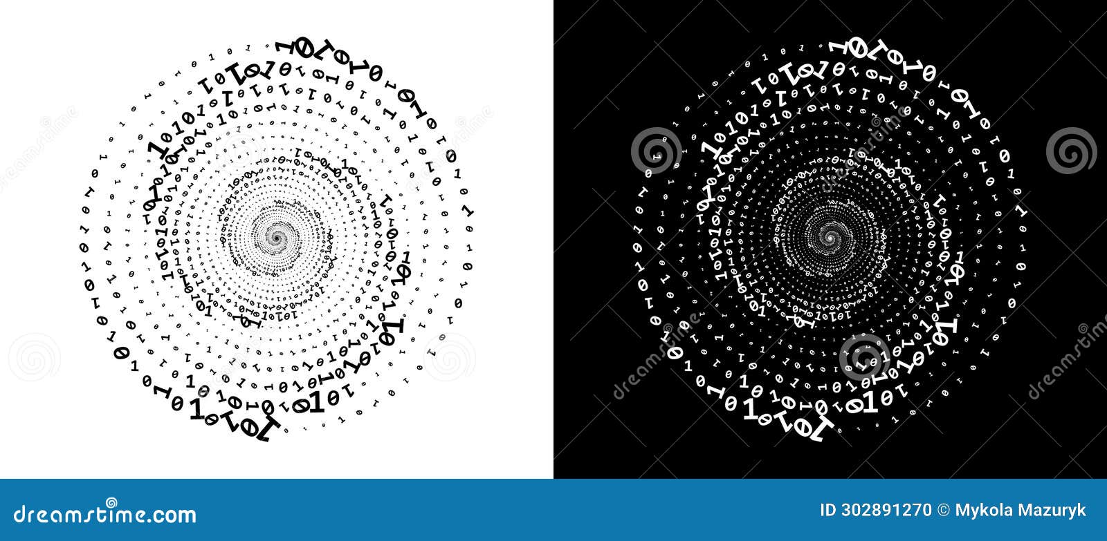 Abstract Numbers One and Zero in a Spiral. Big Data or Chaos Concept ...