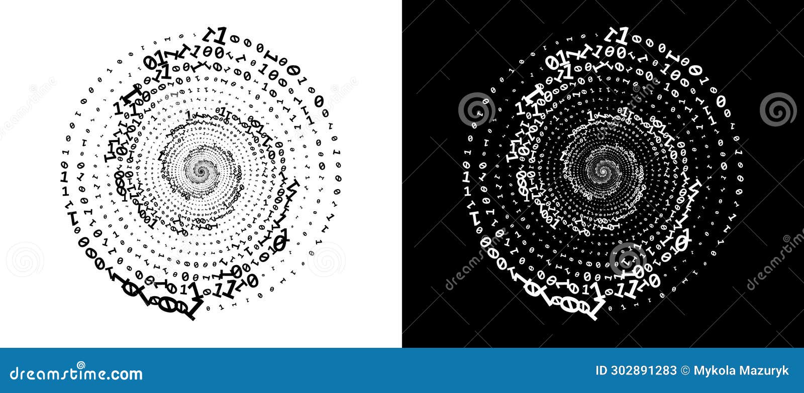 Abstract Numbers One and Zero in a Spiral. Big Data or Chaos Concept ...
