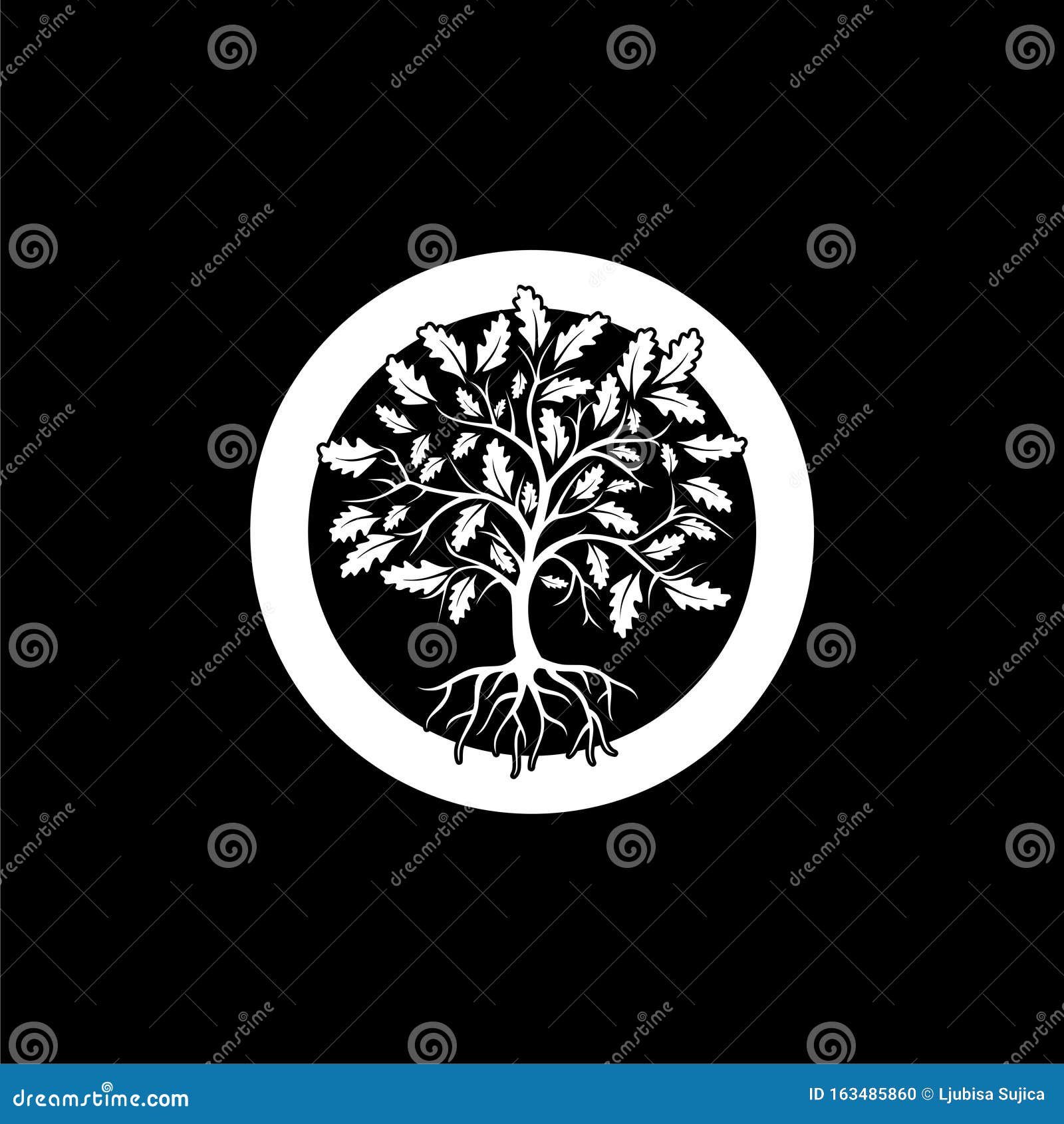 Abstract Oak Tree on Black Background Stock Vector - Illustration of ...