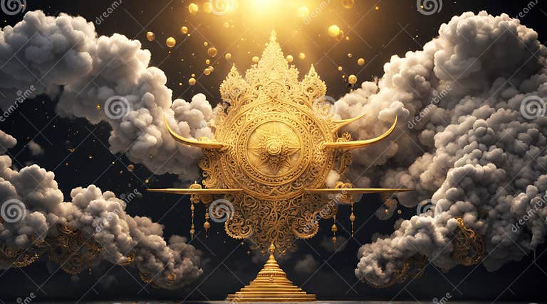 Abstract Objects Shaped Like Shields and Weapons, Clouds Floating in ...