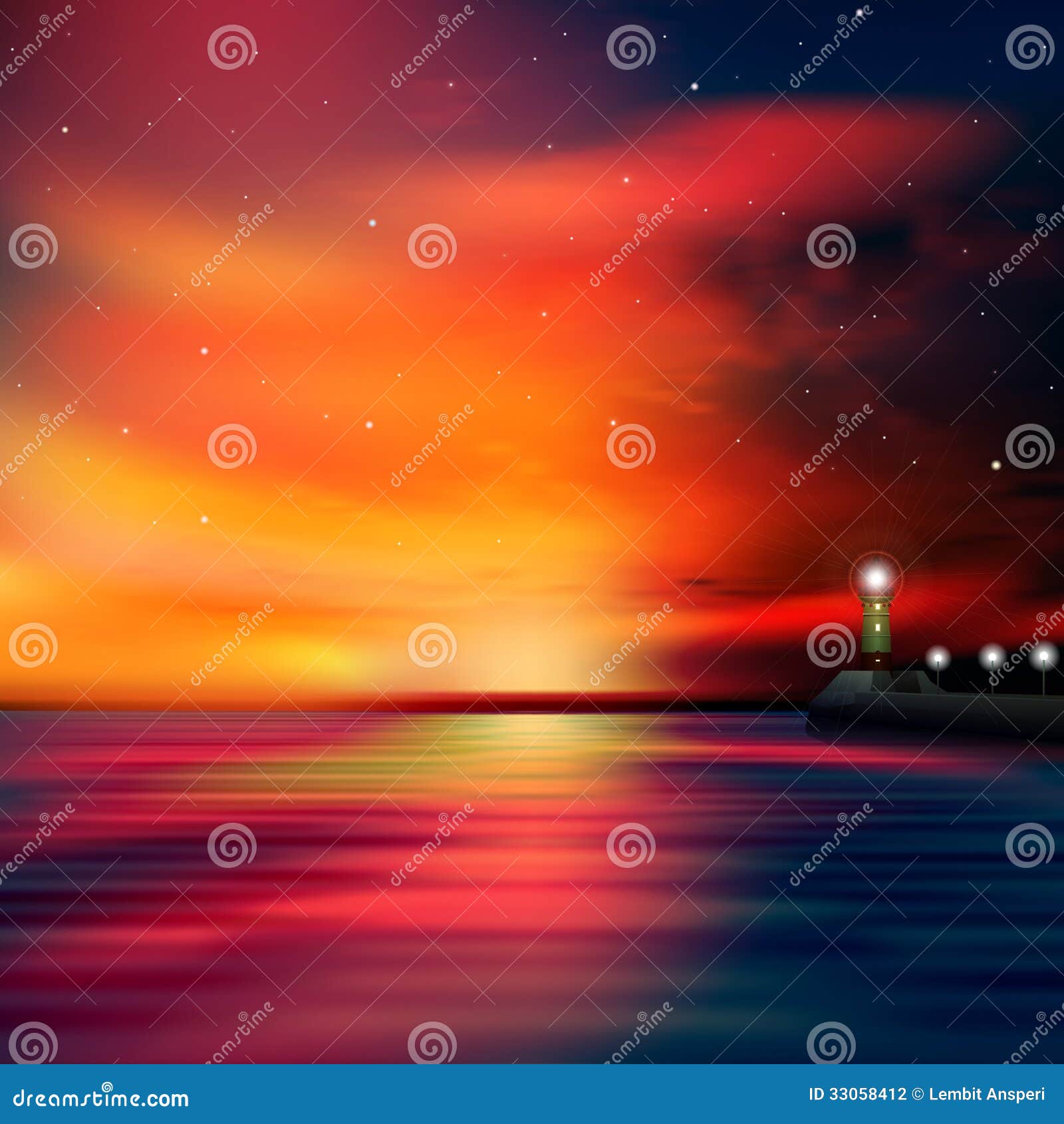 Abstract Ocean Background with Lighthouse Stock Vector - Illustration ...