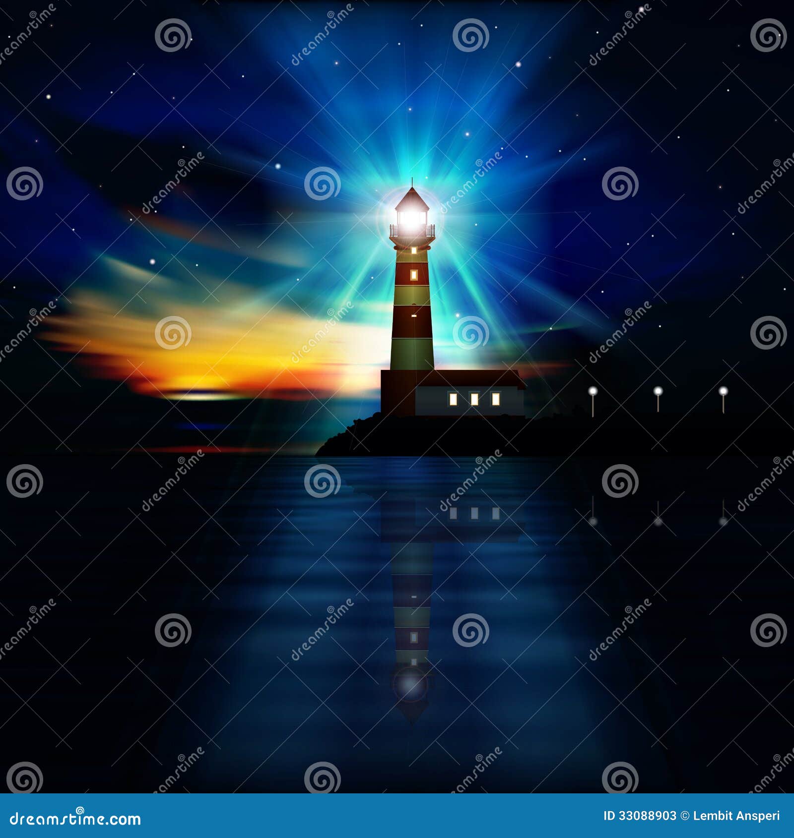 Abstract Ocean Background with Lighthouse Stock Vector - Illustration ...