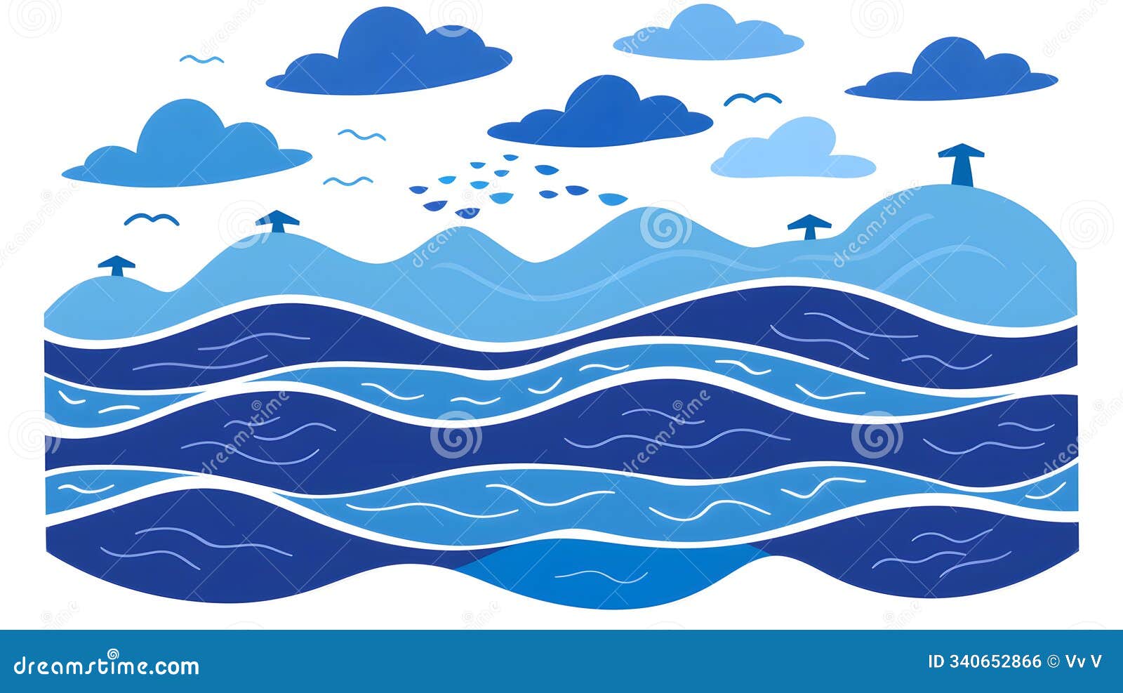 Abstract Ocean Waves and Clouds Illustration Stock Photo - Image of graphic, calm: 340652866