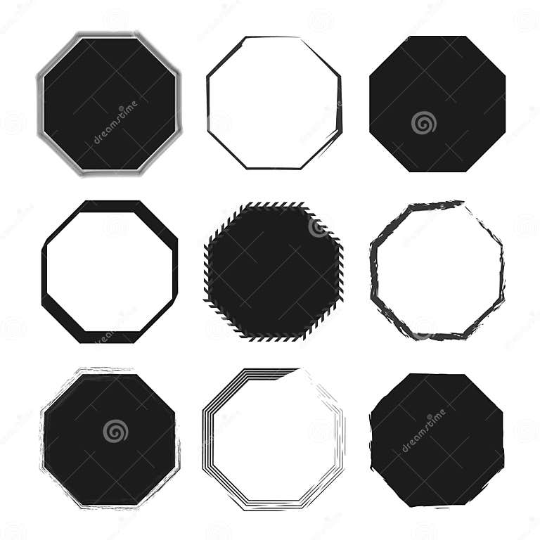Abstract Octagon Frames. Black and White Shapes. Geometric Vector ...