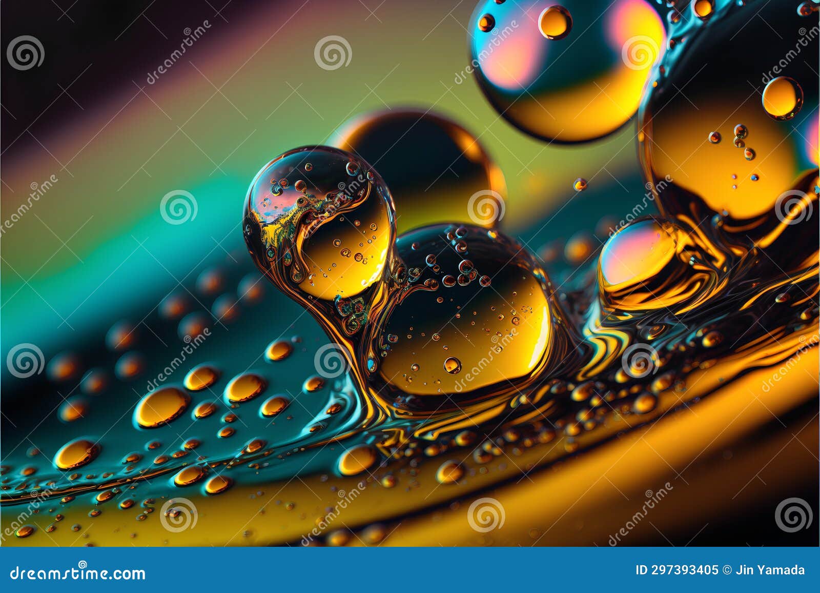 Abstract Oil Drops on a Water Surface. 3d Rendering, Illustration Stock ...