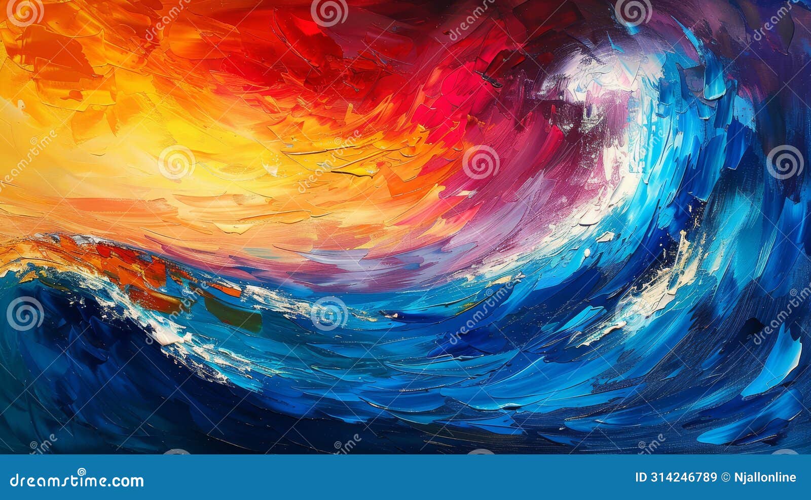 Abstract Oil Painting of the Dramatic Ocean Wave in Sunset Stock ...
