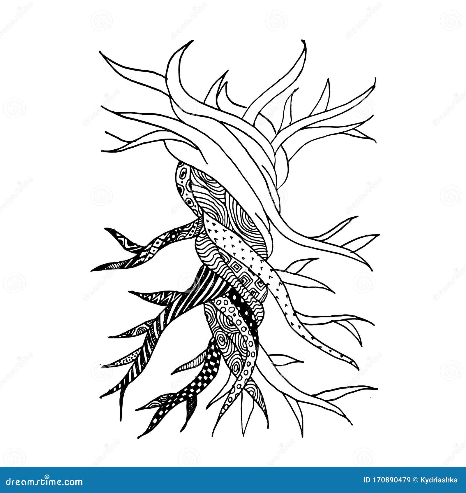 Abstract Old Tree with Roots, Zen Doodle for Your Design Stock Vector ...