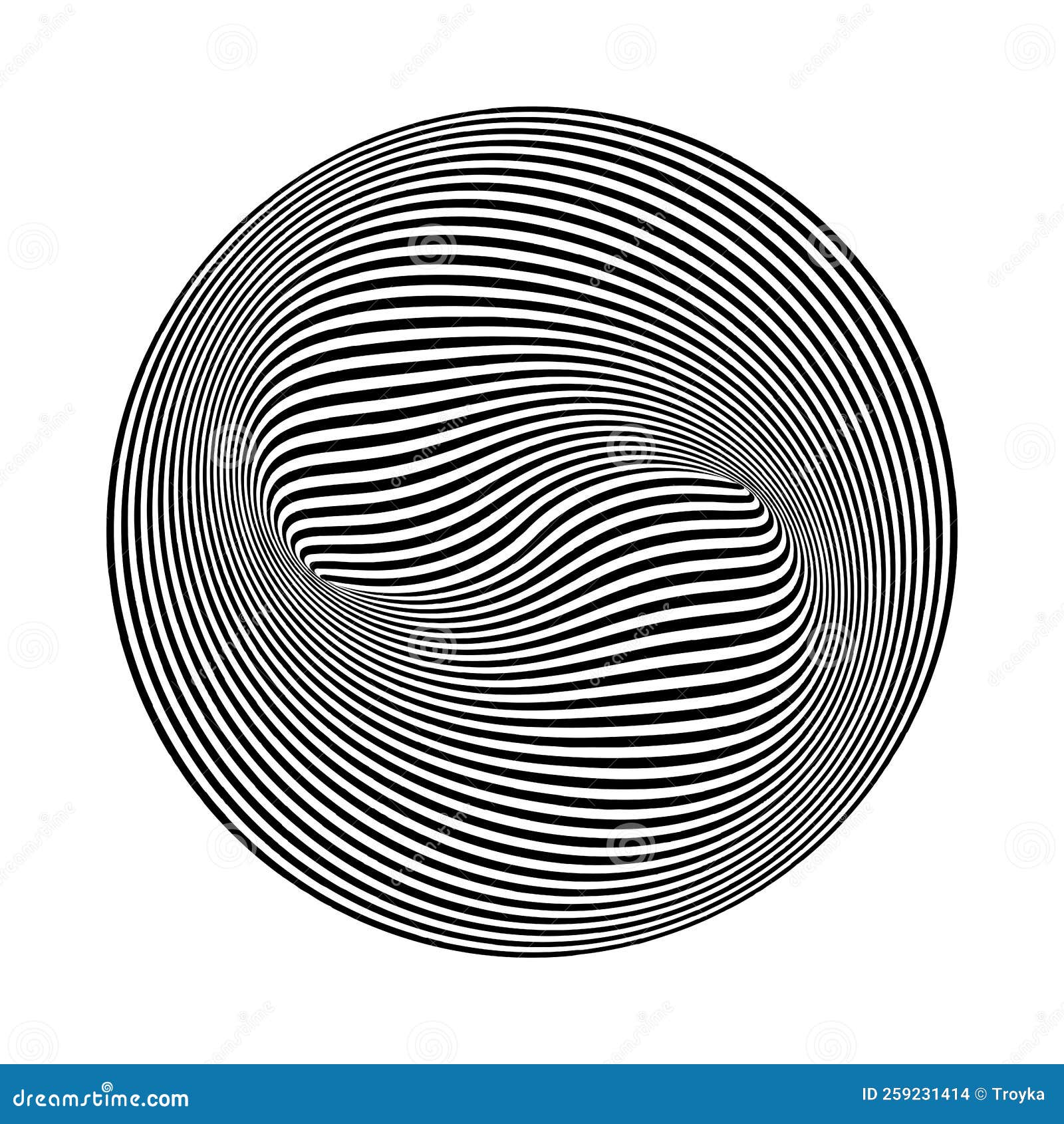 Abstract Op Art Wavy Lines Circle Pattern with 3D Illusion and Torsion ...