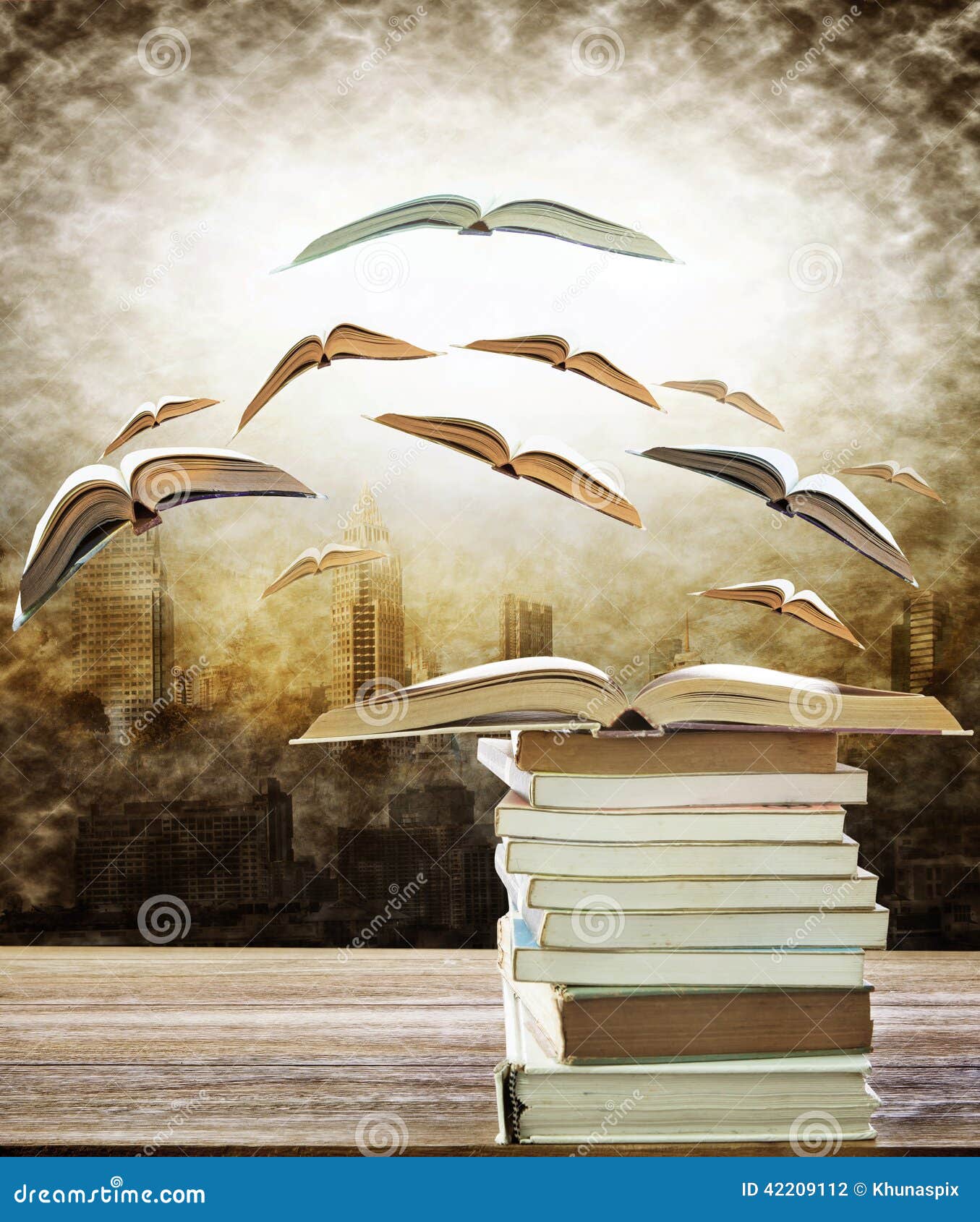 Abstract of Open Book on Stack and Flying Book To the Light Over Stock ... Abstract of Open Book on Stack and Flying Book To the Light Over Stock ...