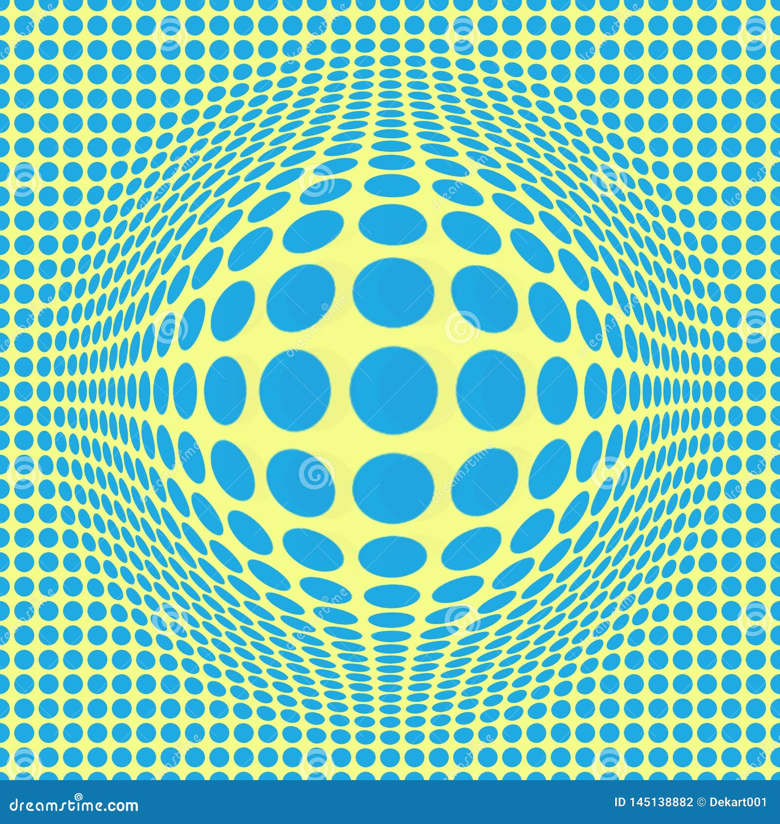 Abstract Optical Illusion Op Art with Blue Dots on Yellow Background ...
