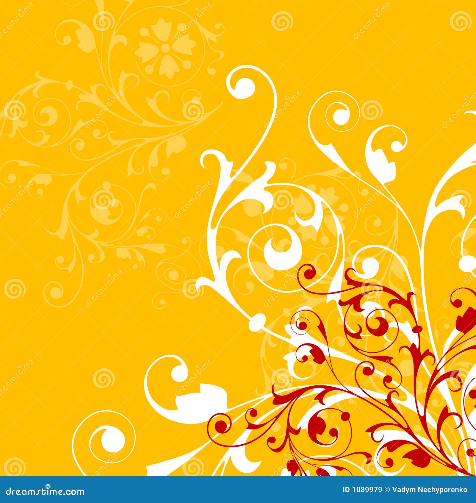 Abstract Orange Background with Floral Elements Stock Vector ...