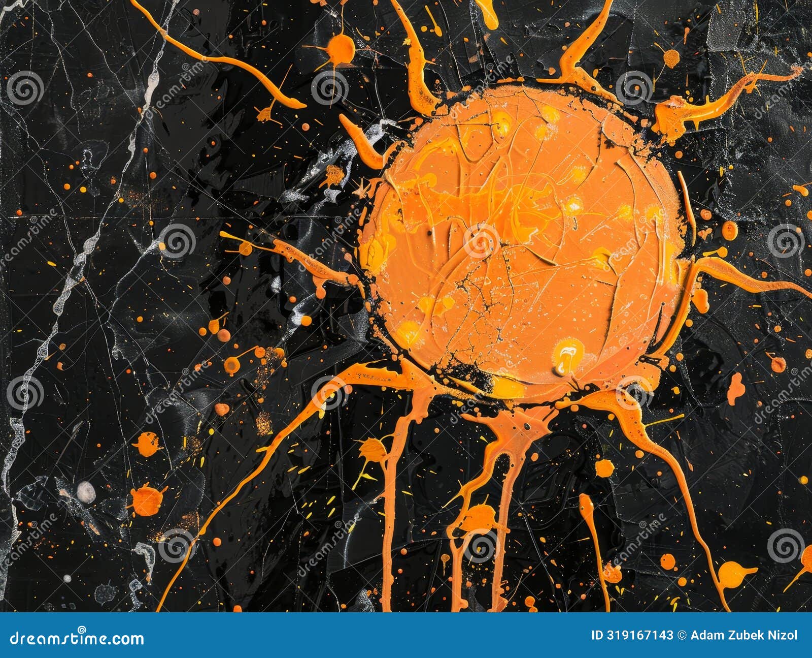 Abstract Orange and Black Paint Splatter Art Stock Illustration ...