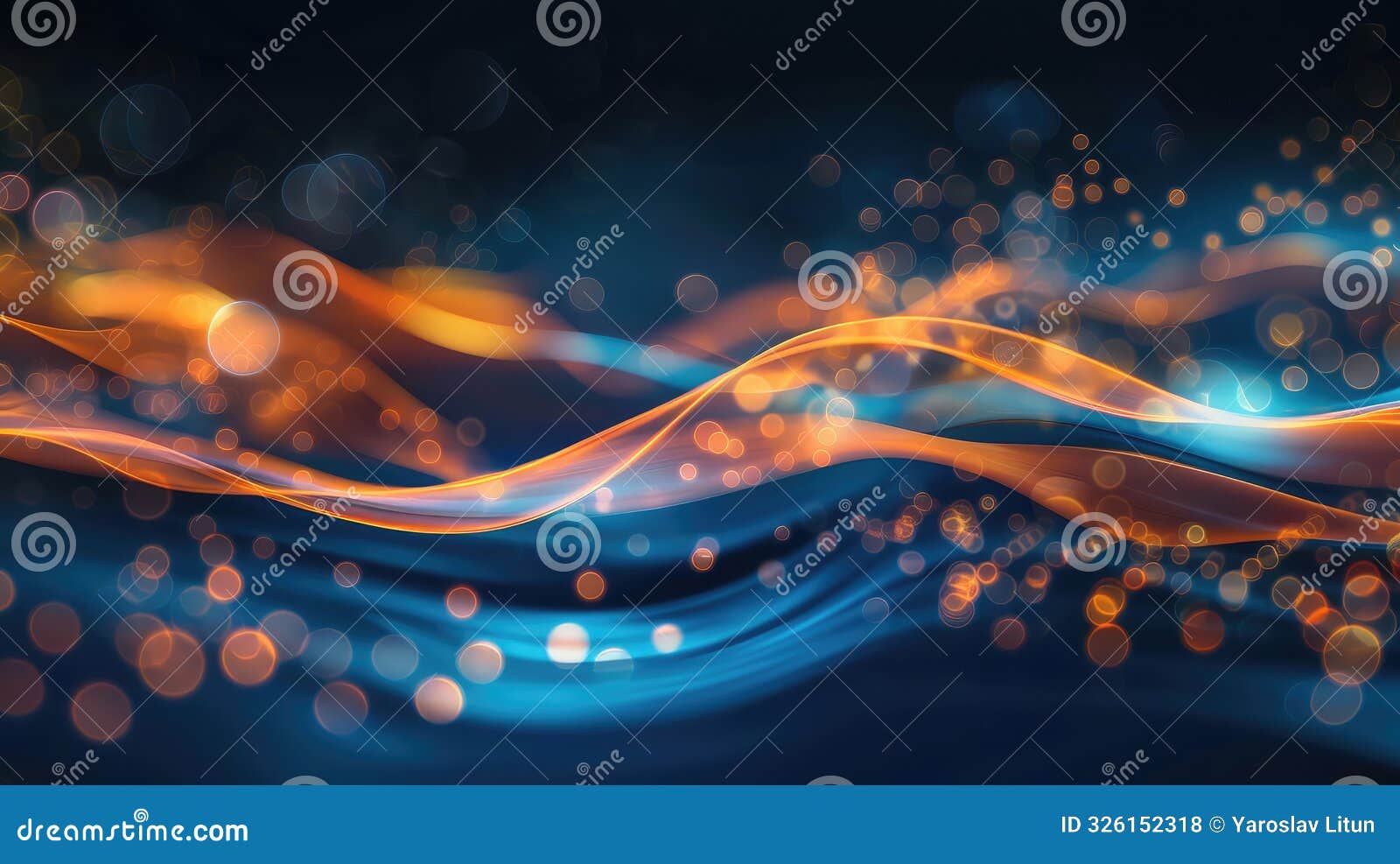 Abstract Orange and Blue Light Waves with Bokeh Effect on Dark ...