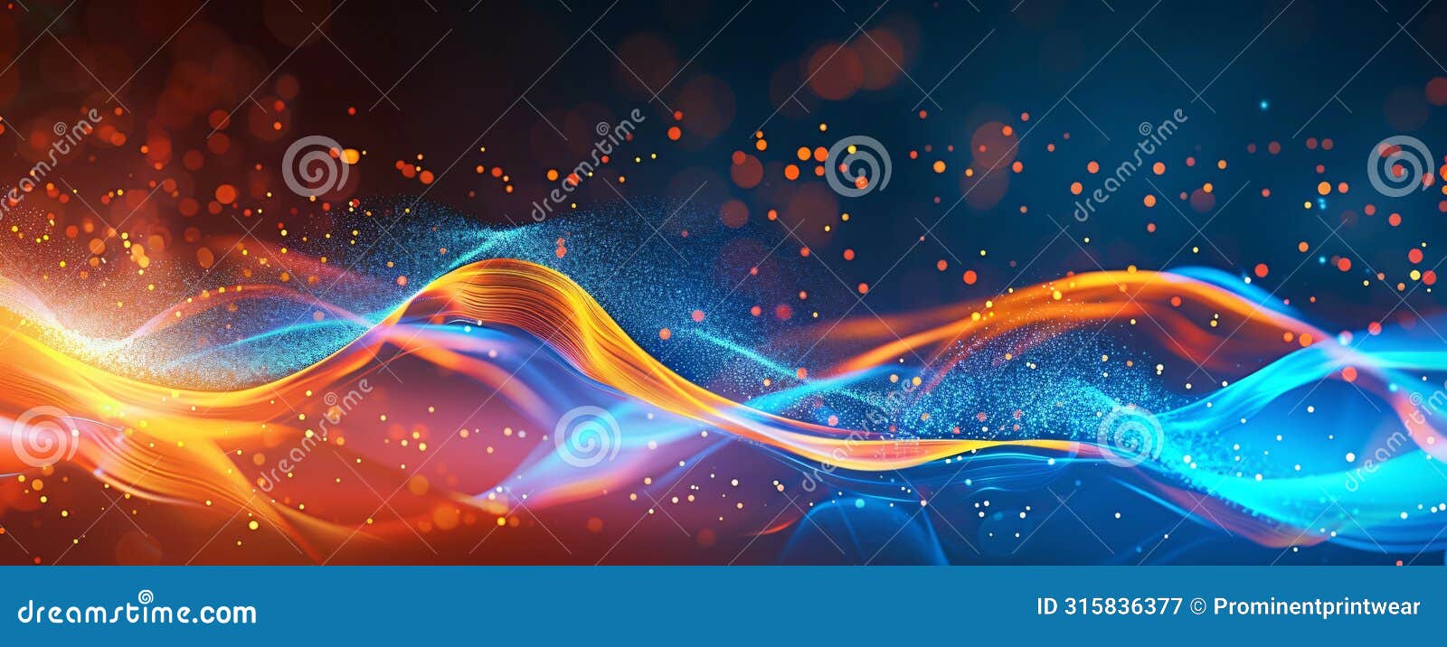 Abstract Orange and Blue Wave on a Dark Background with Glowing ...