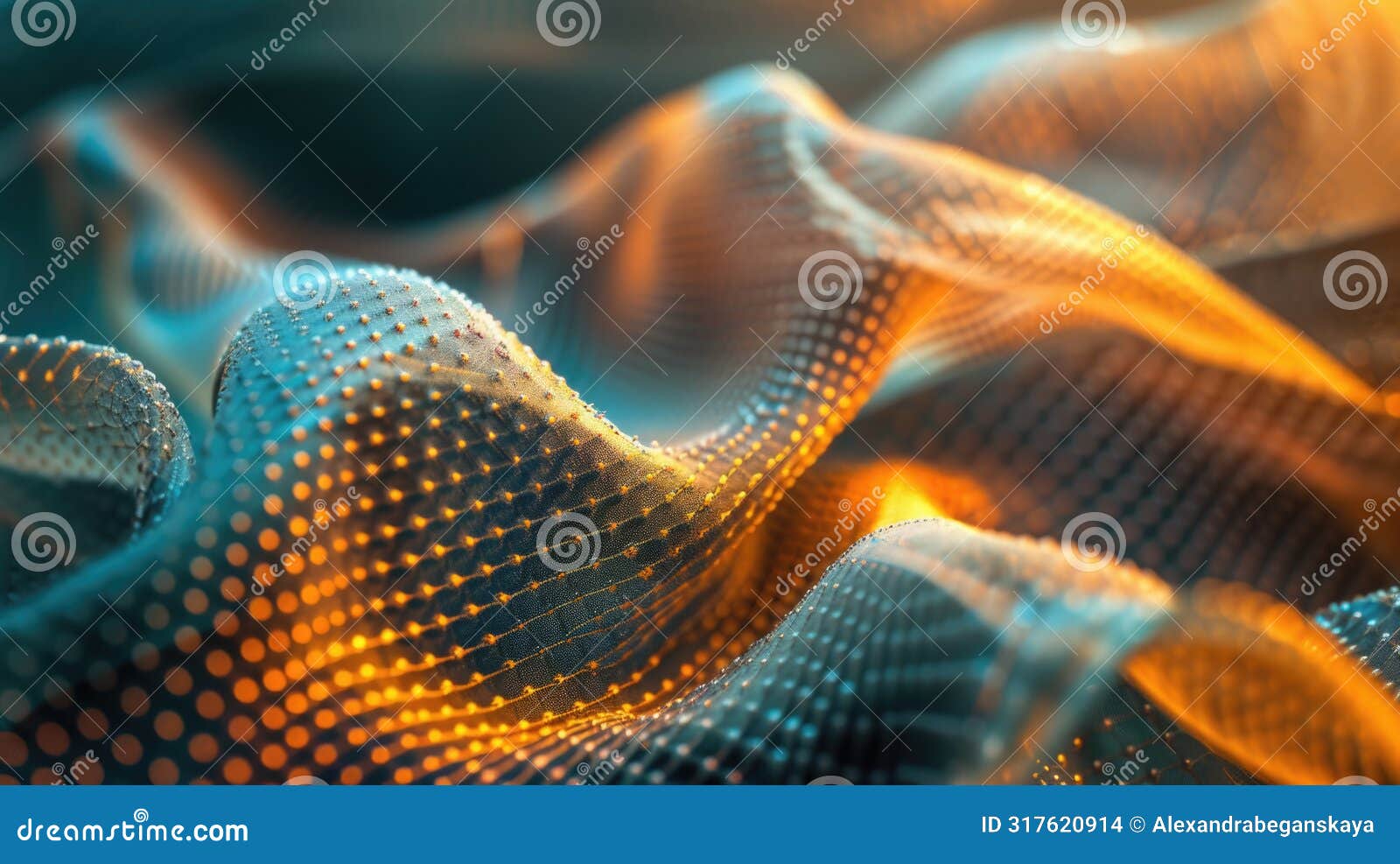 Abstract Orange and Blue Wavy Mesh Background with Futuristic Digital ...