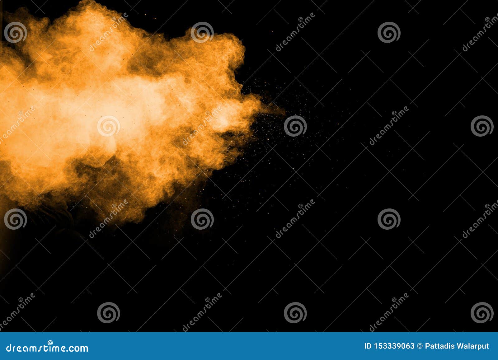 Abstract Orange Dust Explosion on Black Background. Freeze Motion of ...