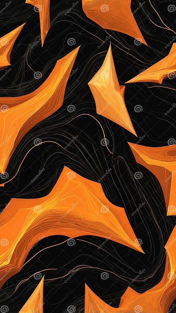Abstract Orange Lightning Design in Black Ai Generated Stock ...