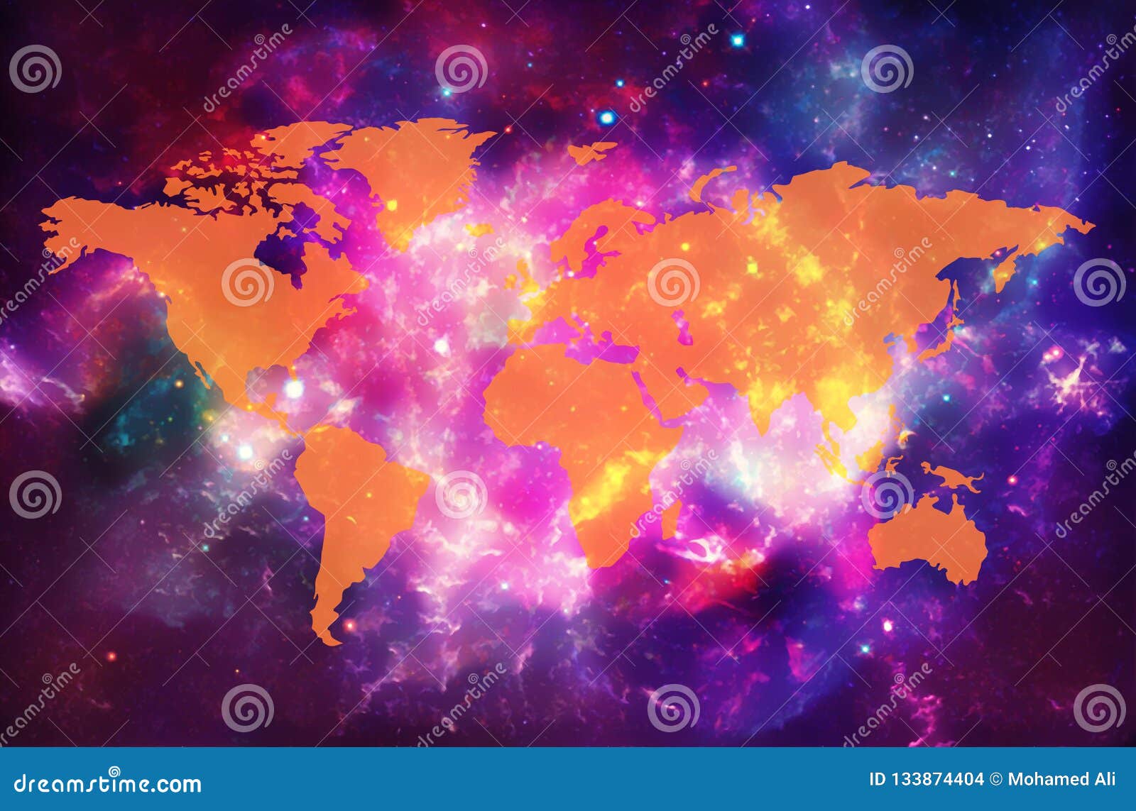Artistic Abstract Orange World Map On A Smooth Galaxy Background Stock ...