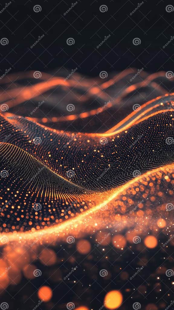 Abstract Orange Particle Waves Flow Dynamically in Dark Space, a Visual ...