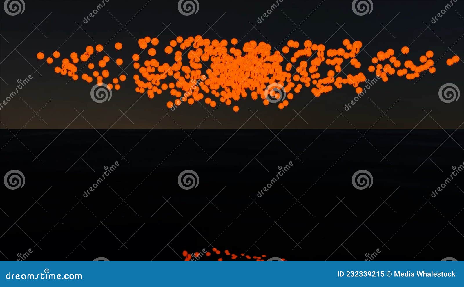 Abstract Orange Particles Gathering and Spreading on a Dark Background ...
