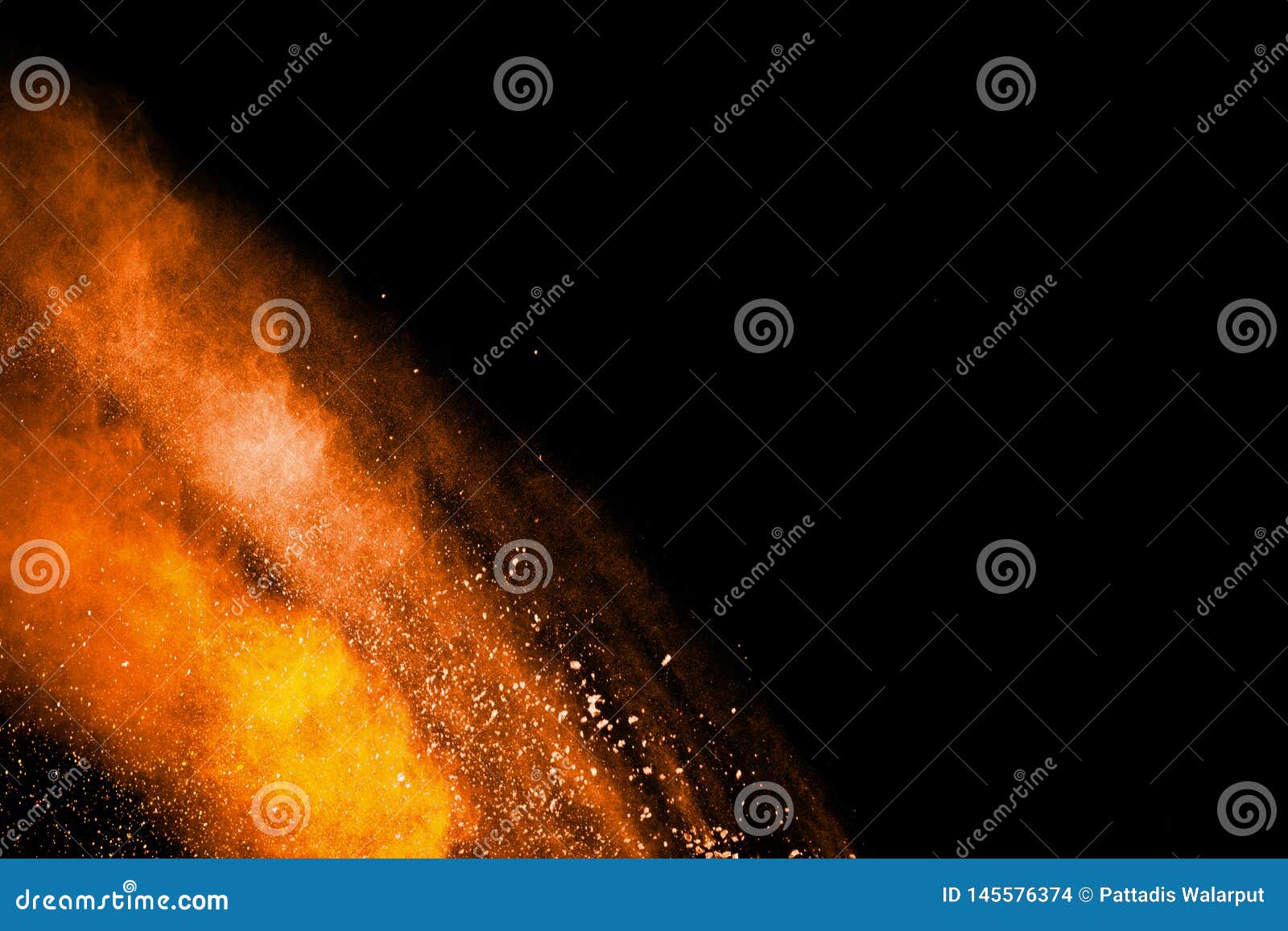 Abstract Orange Powder Explosion on Black Background. Freeze Motion of ...