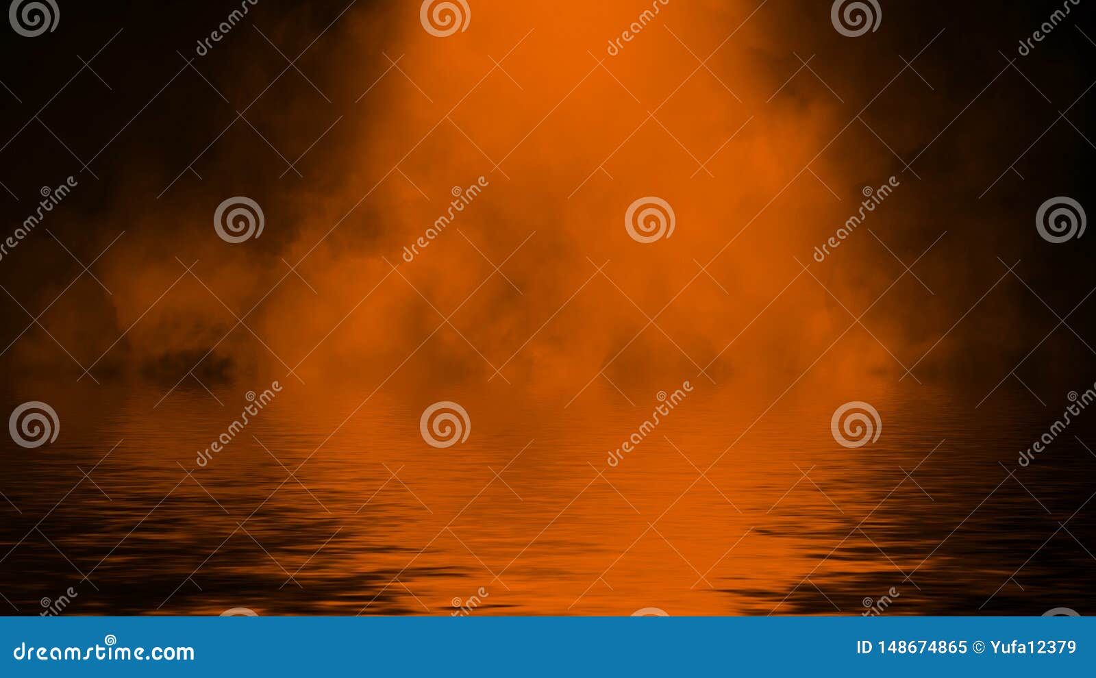Abstract Orange Smoke with Reflection in Water .Lighting Spotlighting ...