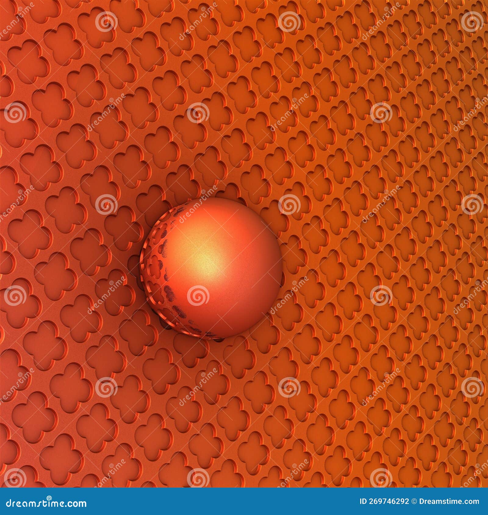 Abstract Orange Sphere on the Orange Patterned Surface. 3d Render, 3d ...