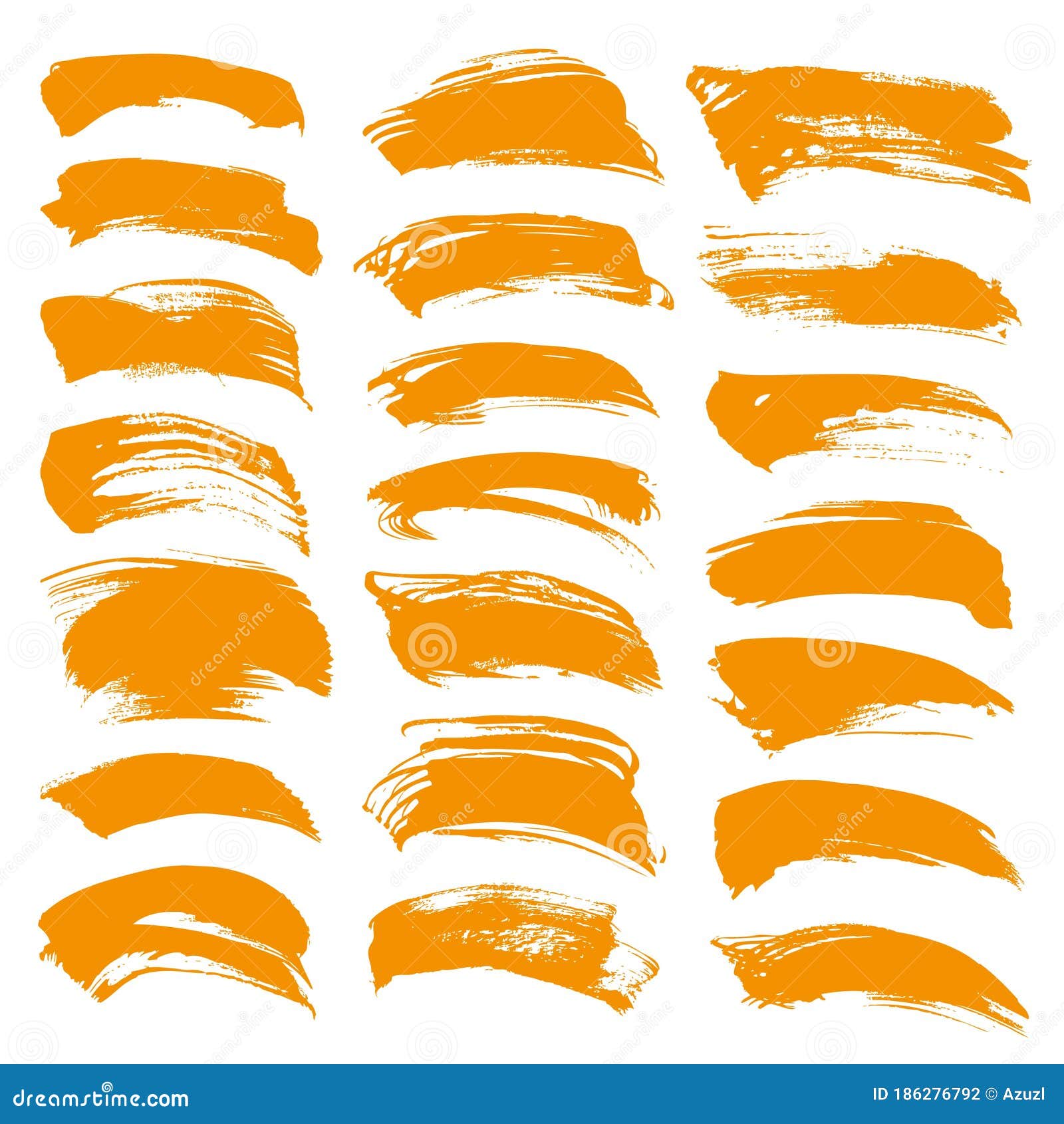 Abstract Orange Vector Brush Strokes Big Set on a White Background ...