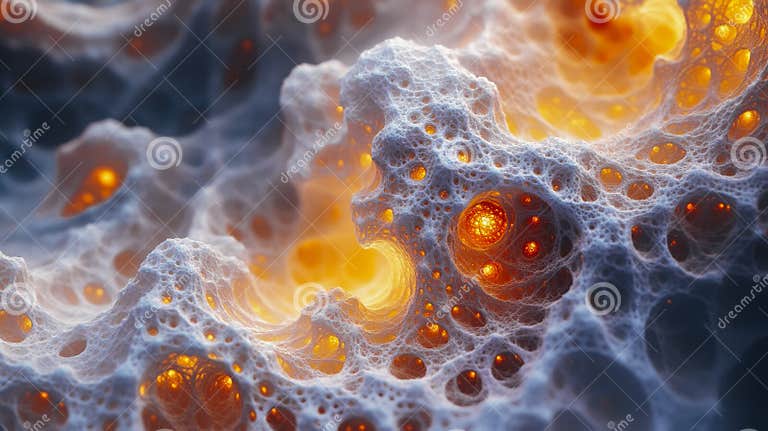 Abstract Organic Cellular Structure with Glowing Cores in Macro View ...