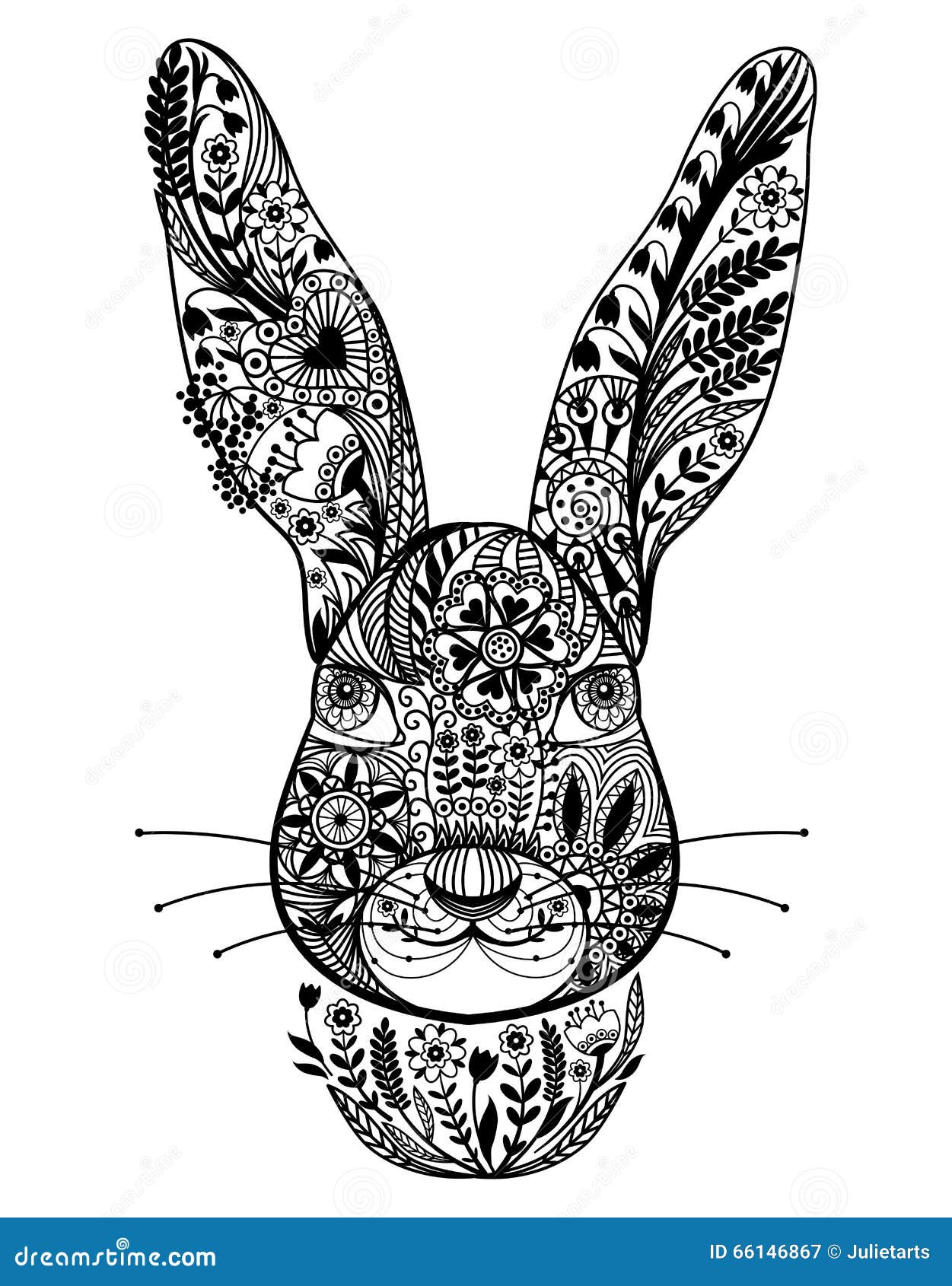 Abstract Ornamental Rabbit. Vector Black and White Illustration. Stock ...