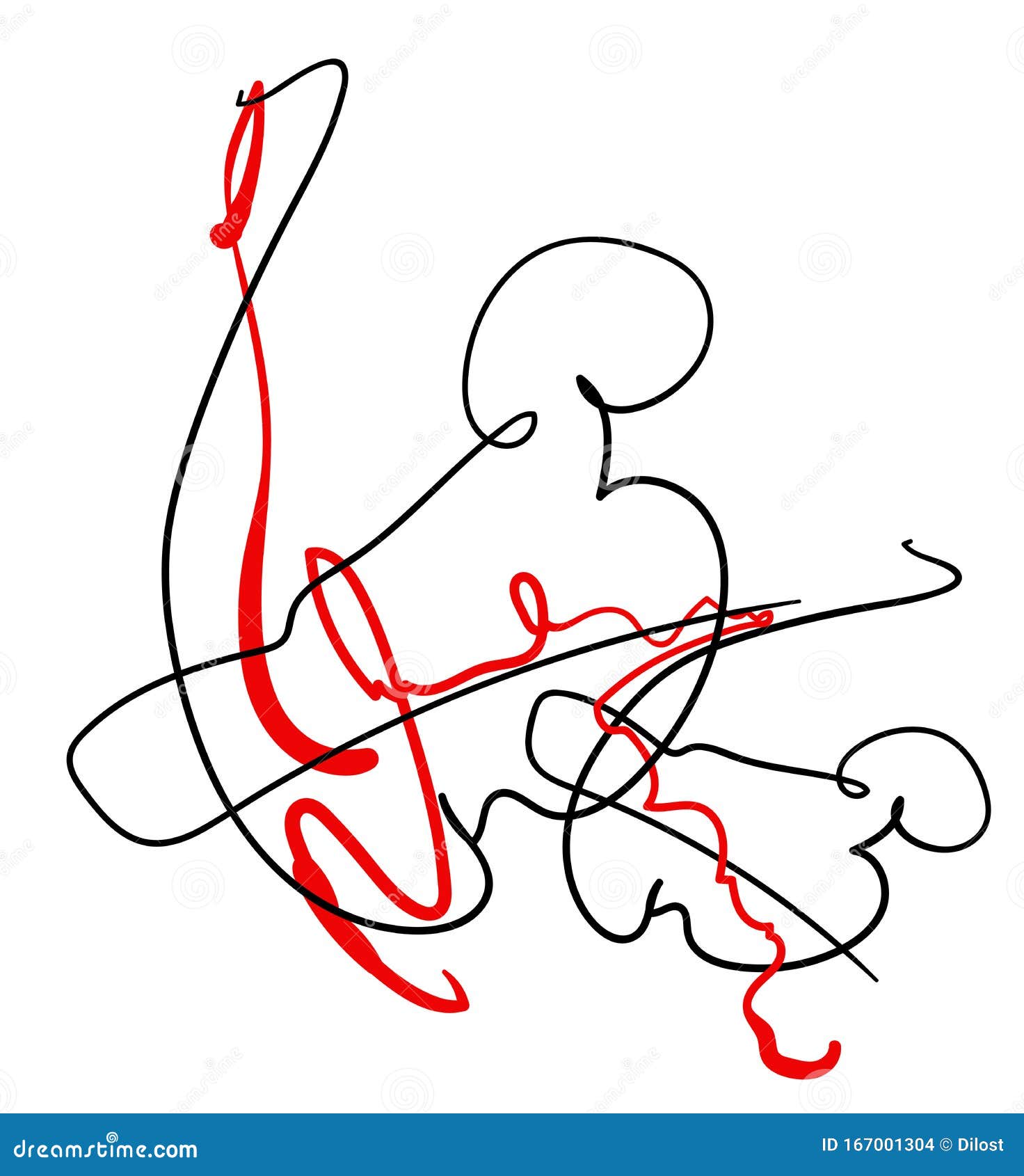 Abstract Outline Contemporary Composition, Black and Red Lines with ...
