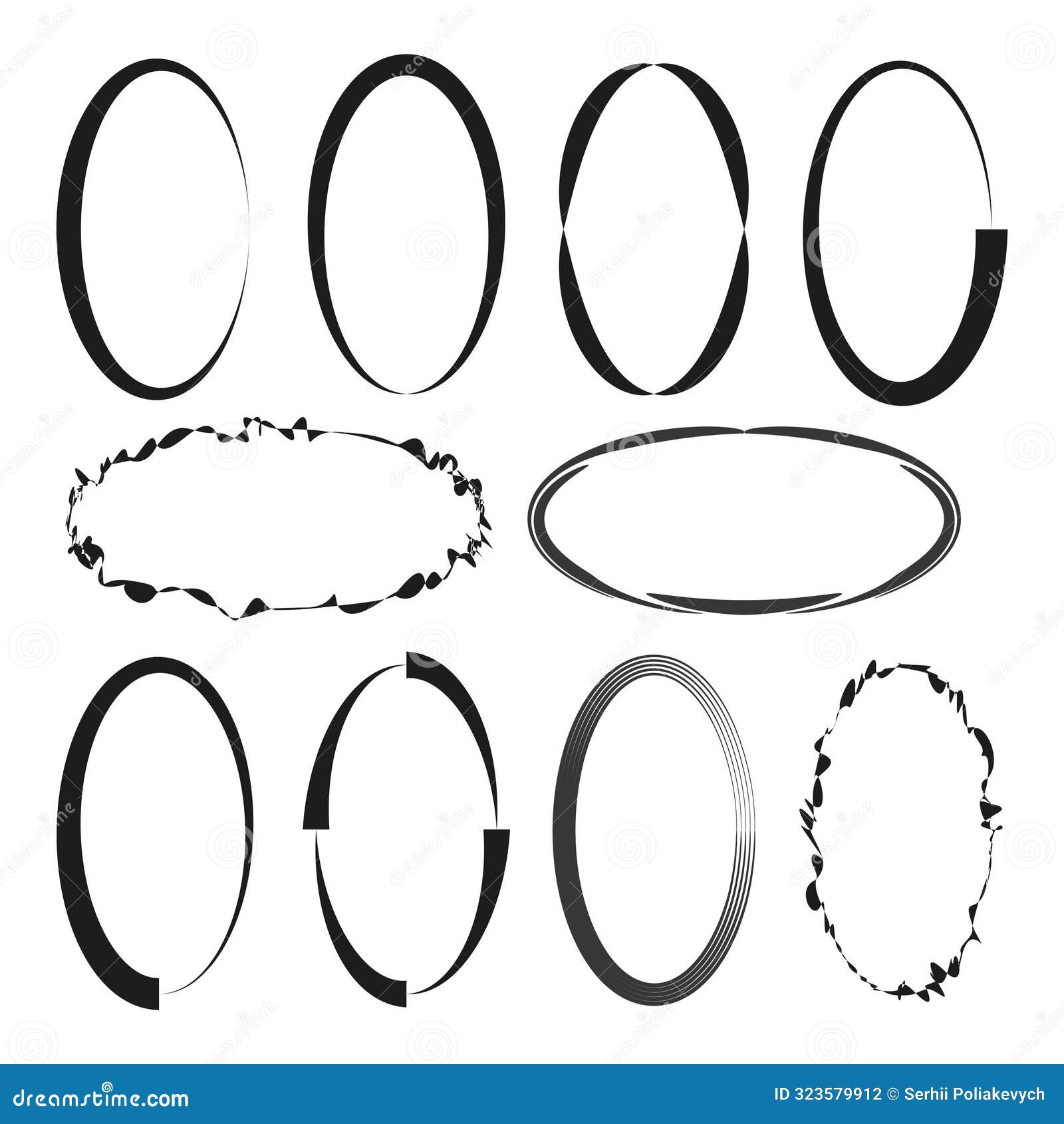 Abstract Oval Frames Set. Decorative Oval Borders Collection. Black and ...