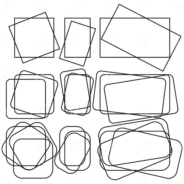 Abstract Overlapping Shapes. Geometric Vector Frames. Black and White ...