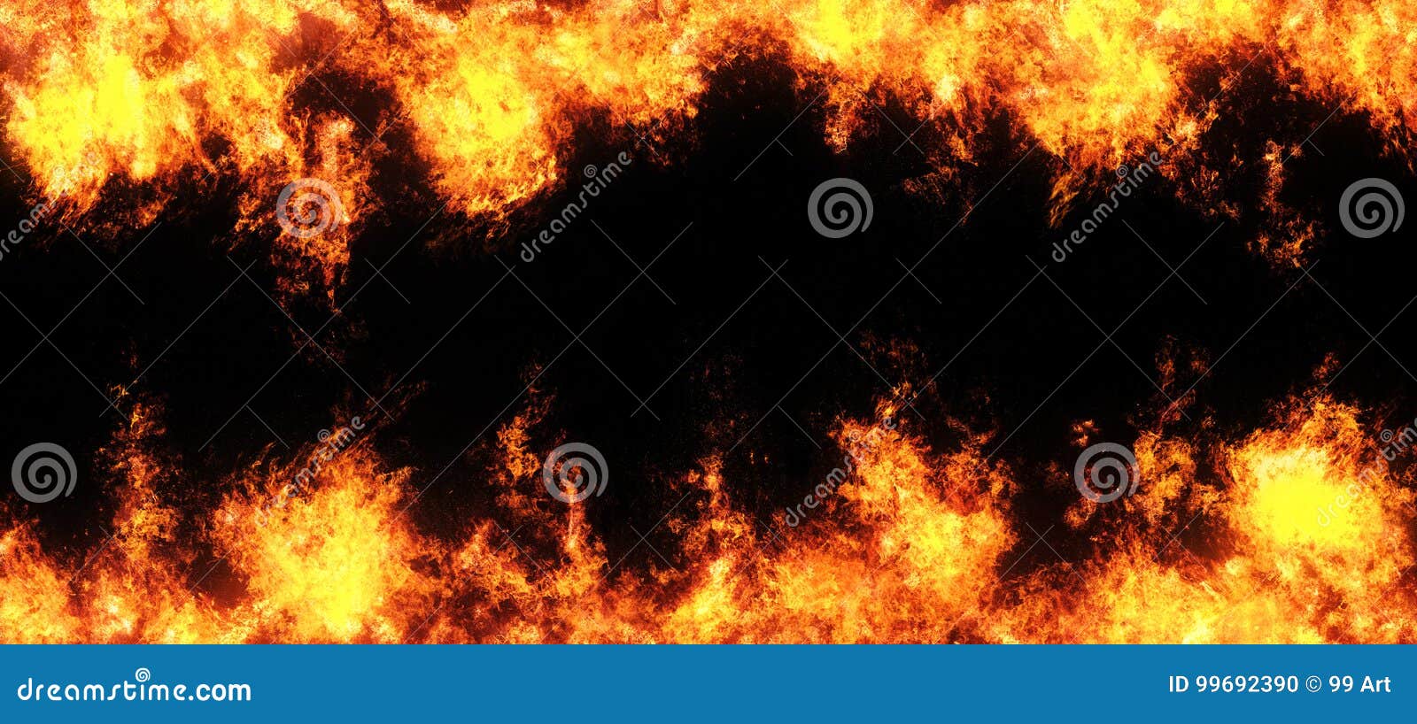 Fire Flames On A Black Background. Abstract Fiery Texture. Realistic ...