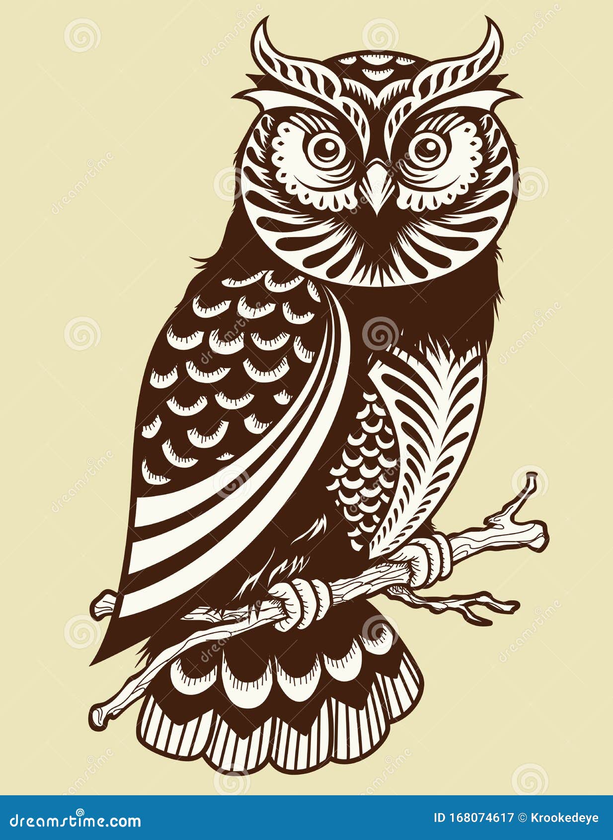 Abstract Owl with Geometric Patterns Resting on Branch Stock Vector ...