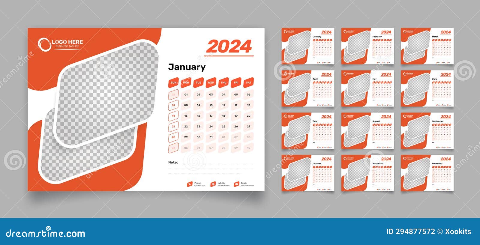 Abstract 12 Pages Desk Calendar Design for 2024 with Accurate Date ...