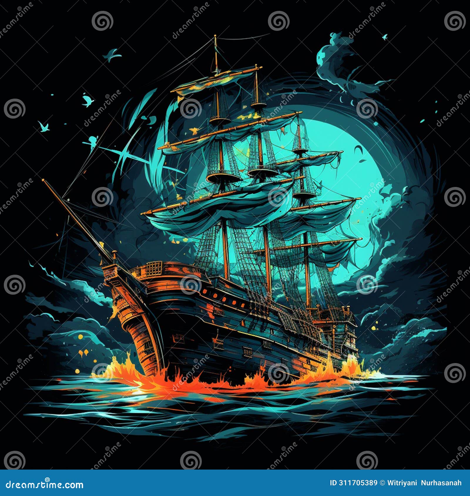 Abstract Paint Ghost Ship, Black Background. Generative Ai Stock ...