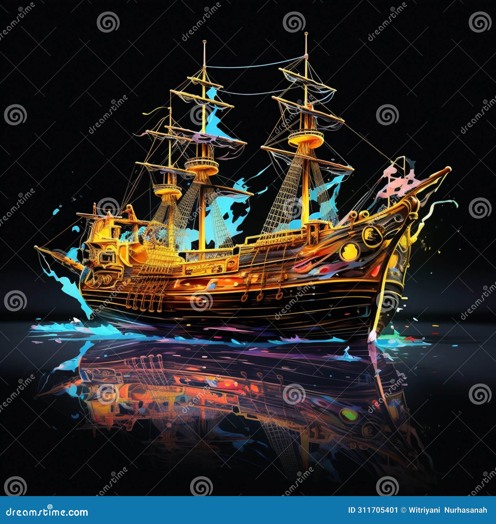 Abstract Paint Ghost Ship, Black Background. Generative Ai Stock ...