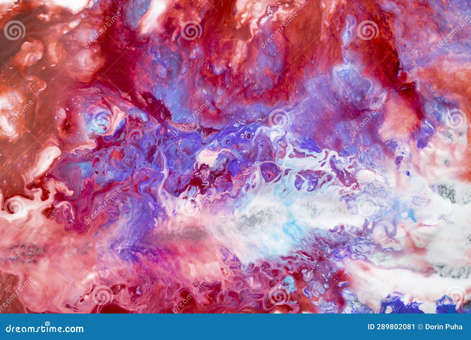 Abstract Paint Mixture with Random Pattern, Red Blue and White, Fluid ...