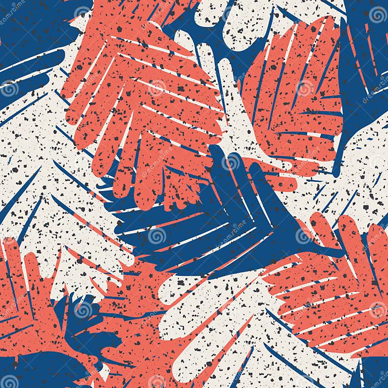 Abstract Paint Spatter Tropical Leaves Seamless Vector Pattern ...