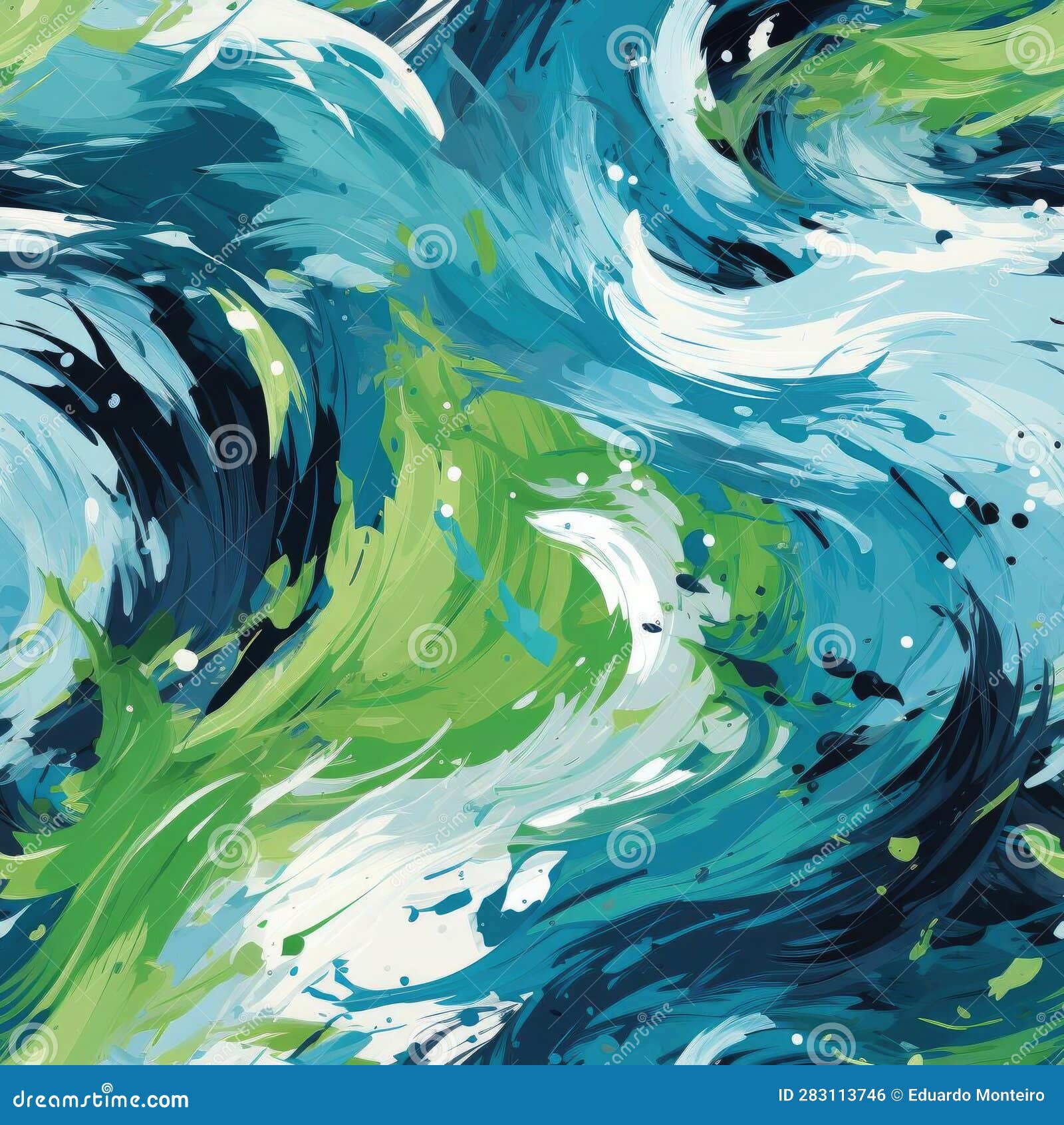 Abstract Painting of Blue and Green Waves Creating a Pattern (tiled ...