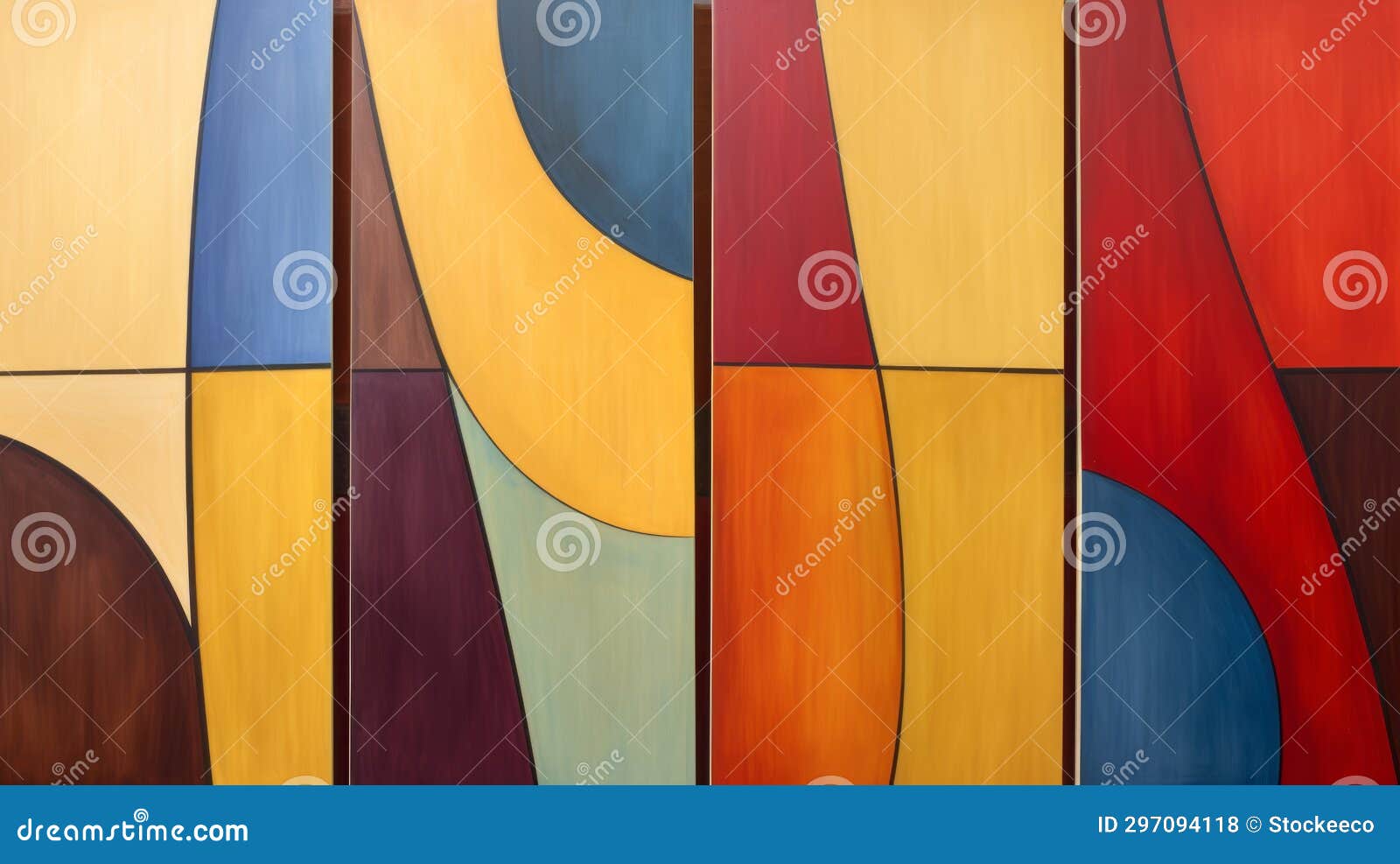 Abstract Painting: Bold Colors and Geometric Forms in 4 Panel ...