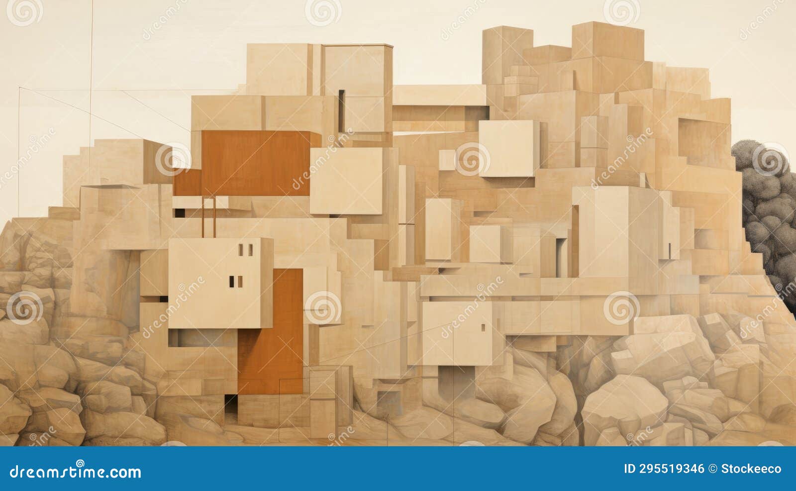 Abstract Painting of Buildings on Limestone Cliff: Modular Construction ...