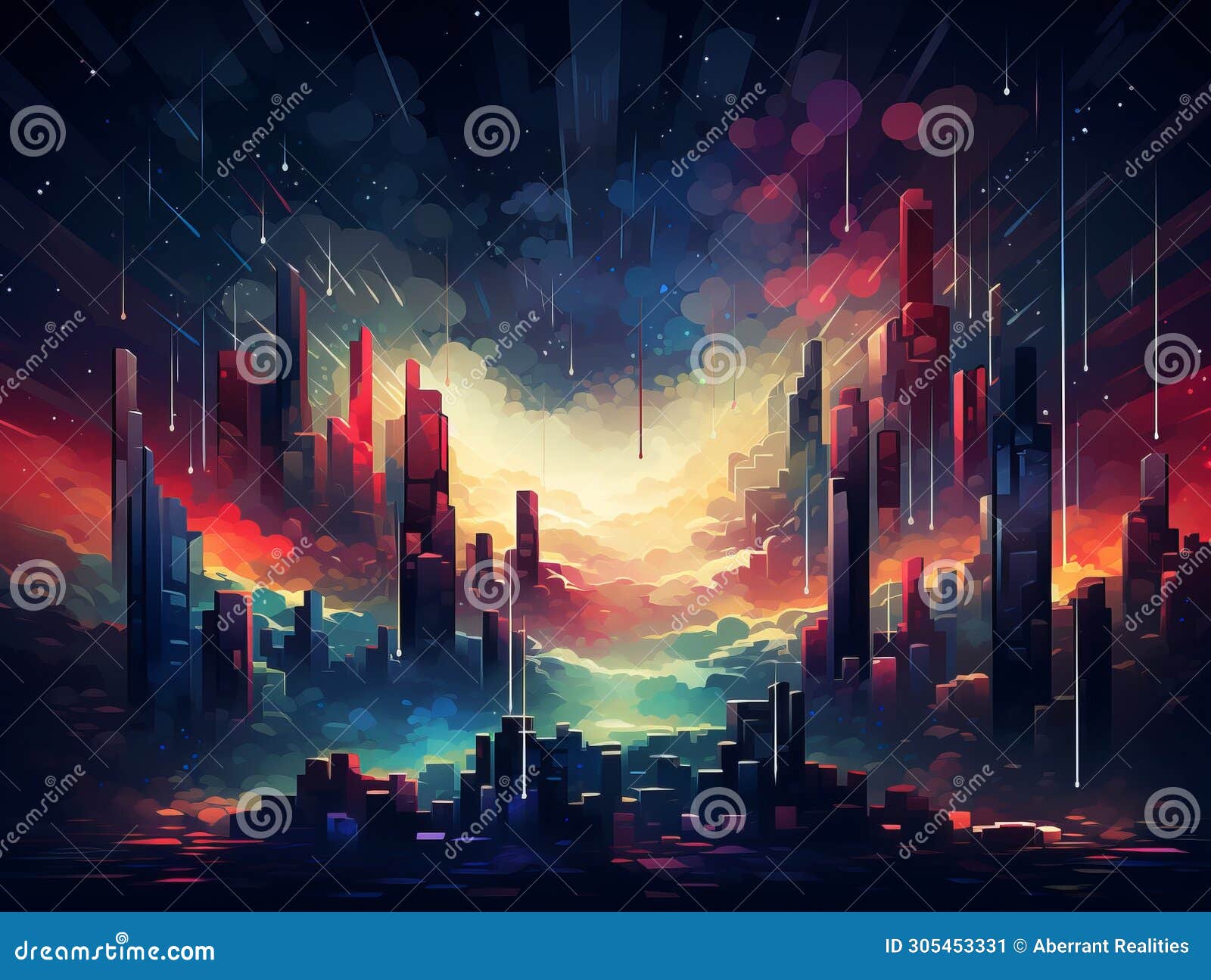 An Abstract Painting of a City at Night Stock Illustration ...