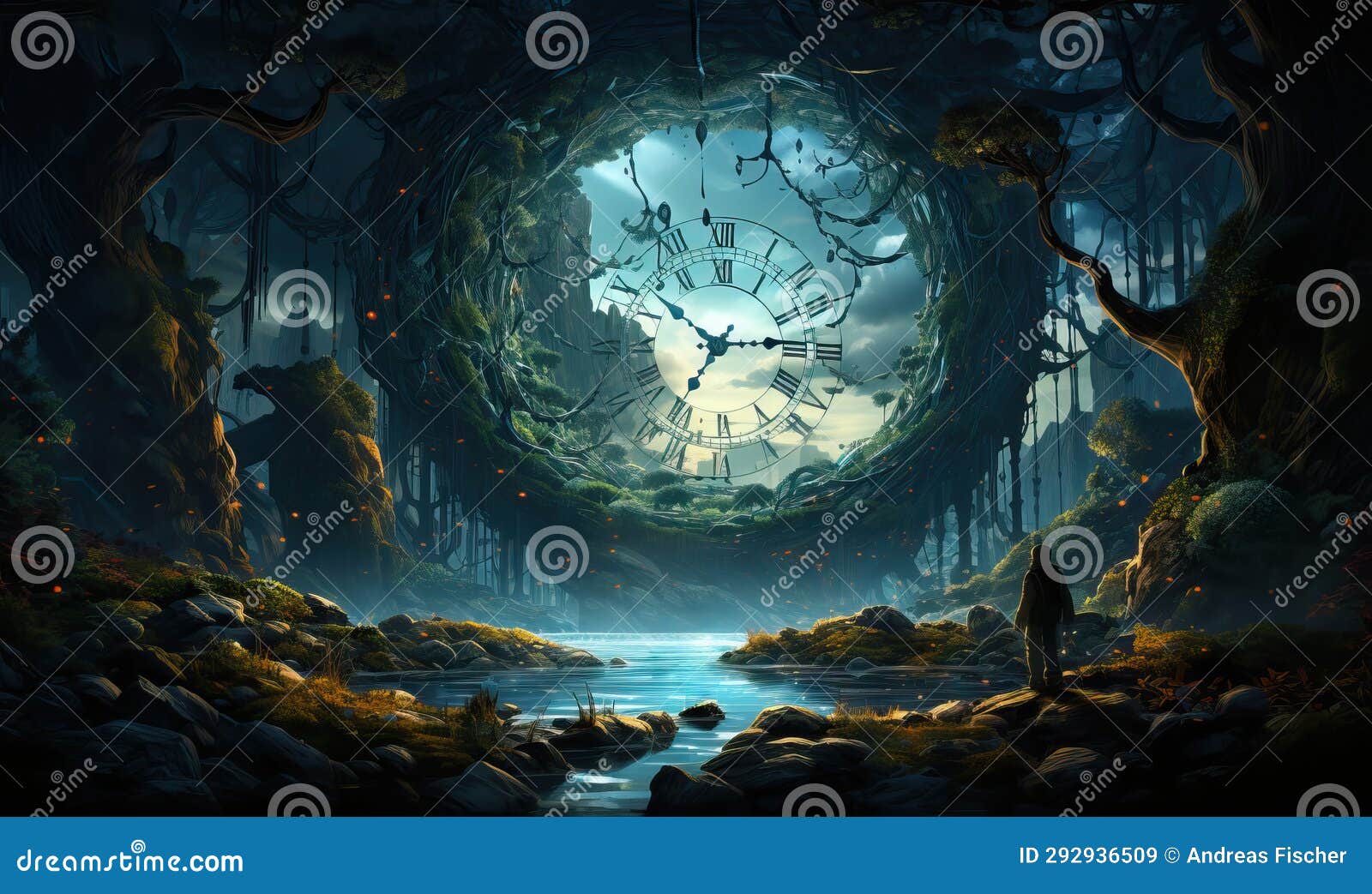 Abstract Painting, Clock in a Natural Landscape. Stock Image - Image of ...