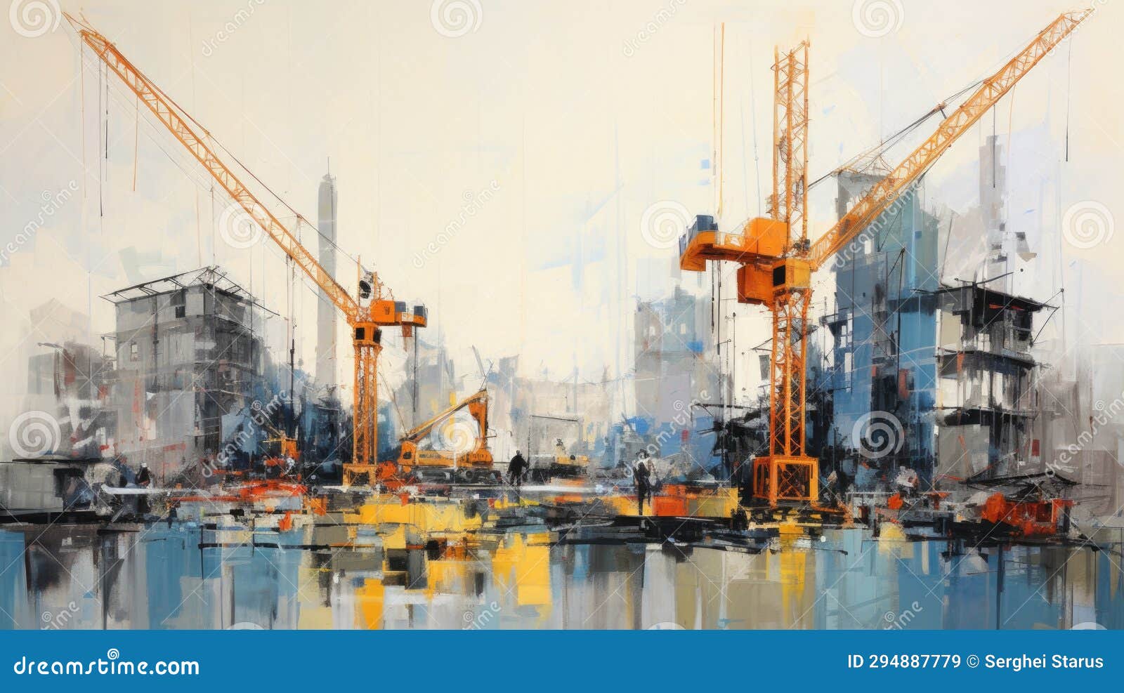 Abstract Painting of Construction Cranes in the City, AI Stock Image ...